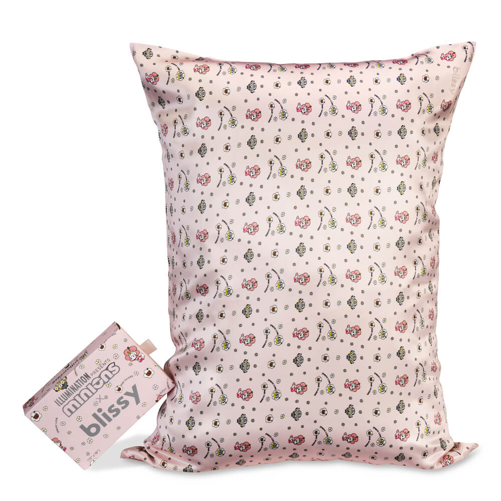 Blissy 100% Mulberry 22-Momme Silk Pillowcase - Pink Bello Daisy Minions - Junior Standard ...